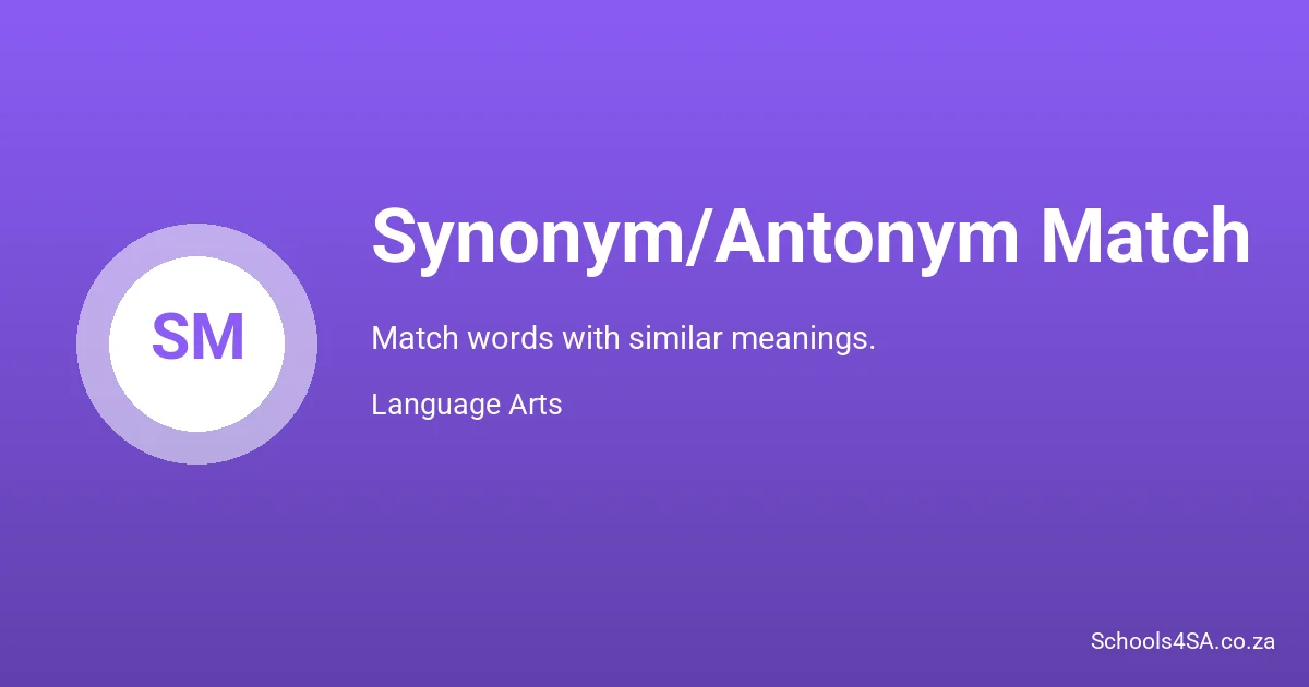 Synonym/Antonym Match - Language Arts | Schools4SA